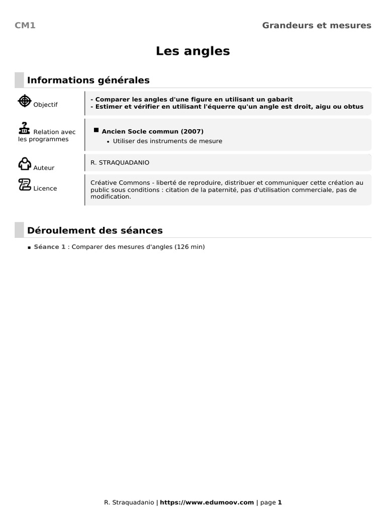 Séquence sur les angles en CM1 | PDF | Angle
