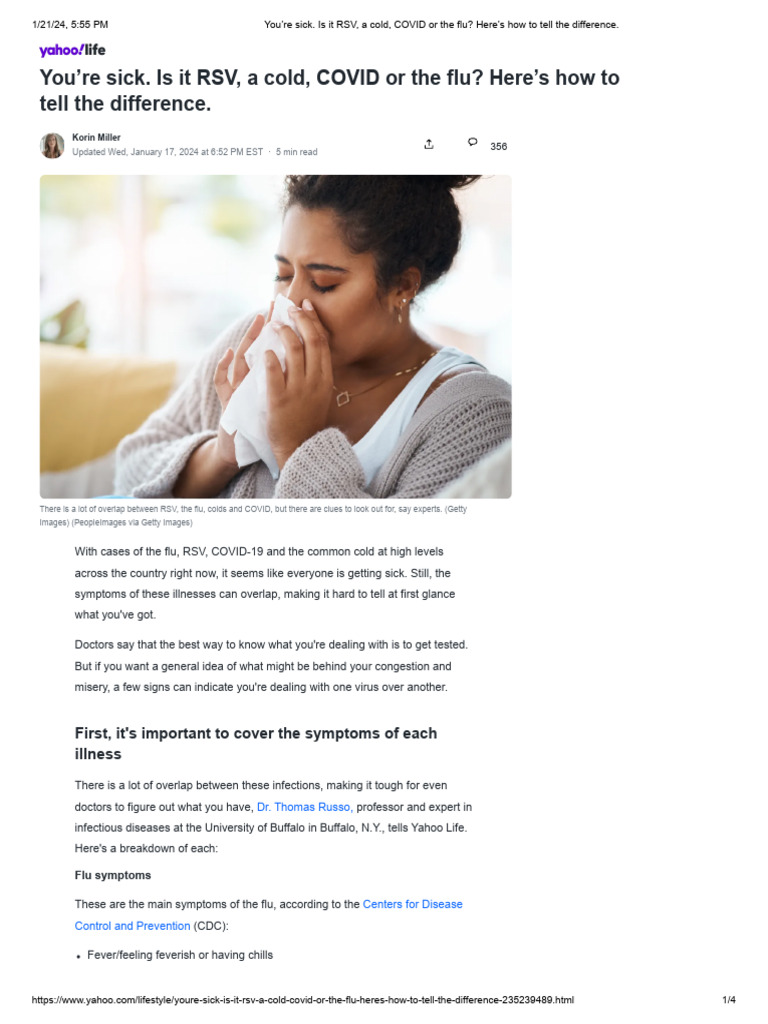 You're Sick. Is It RSV, A Cold, COVID or The Flu - Here's How To Tell The Difference | PDF ...