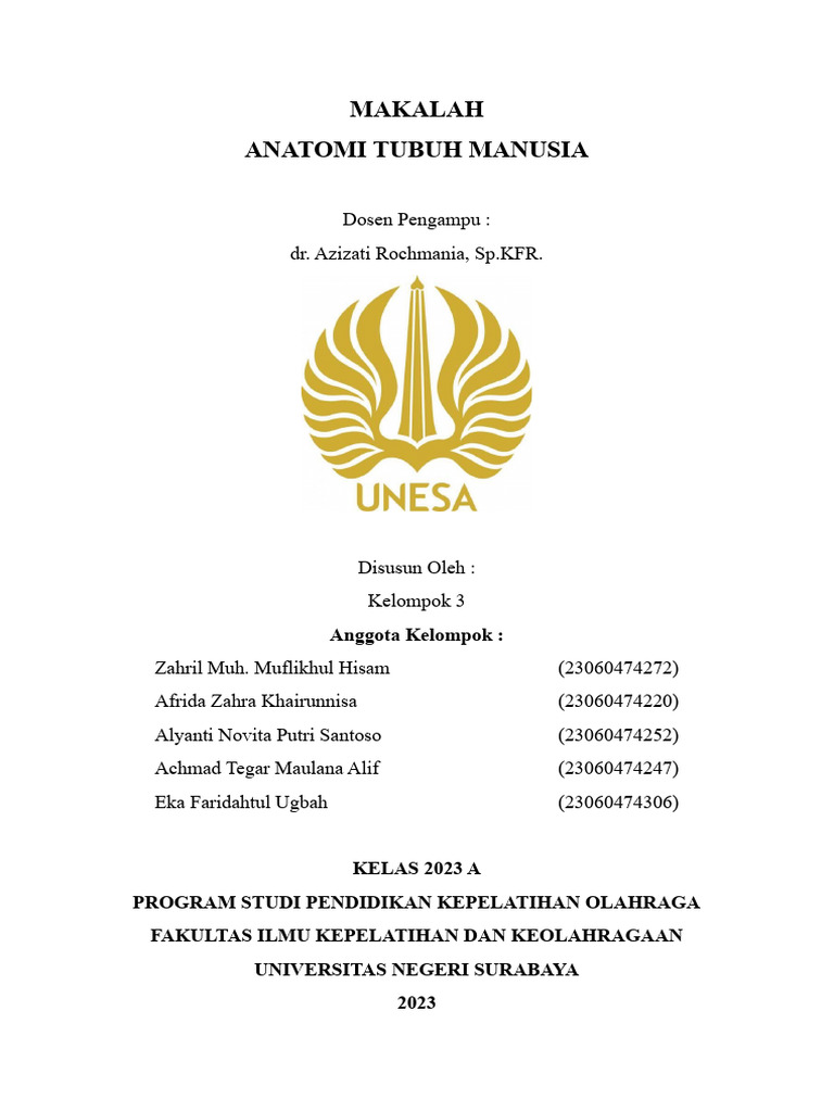 MAKALAH ANATOMI - Kelompok 3 PKO - A | PDF | Sains & Matematika