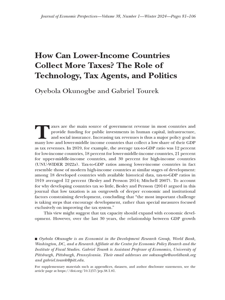 Okunogbe Tourek 2024 How Can Lower Income Countries Collect More Taxes The Role of Technology ...
