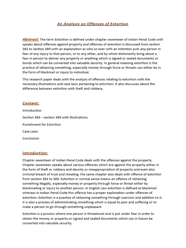 An Analysis On Offences of Extortion | PDF | Extortion | Robbery
