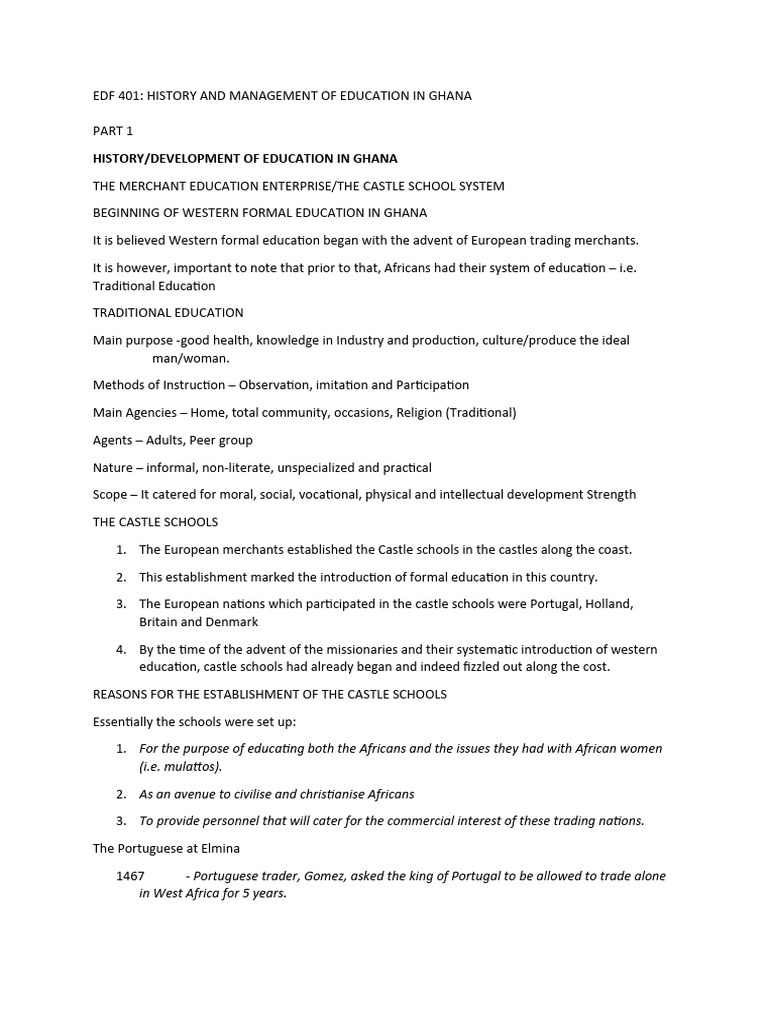 Edf 401 Part 1, History of Education | PDF