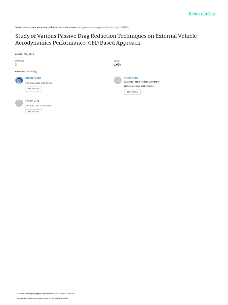 Studyof Various Passive Drag Reduction Techniqueson External Vehicle Aerodynamics Performance ...