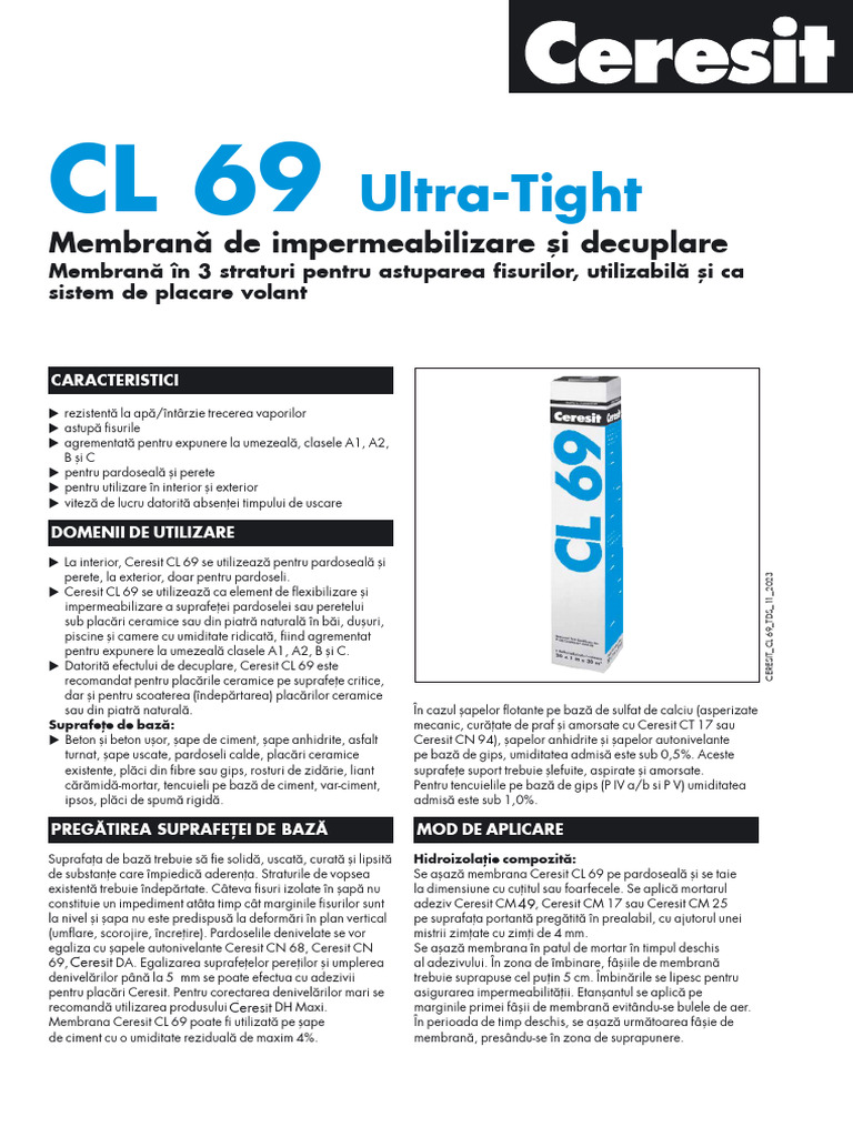 Ceresit CL 69: Utilizare și Beneficii | PDF