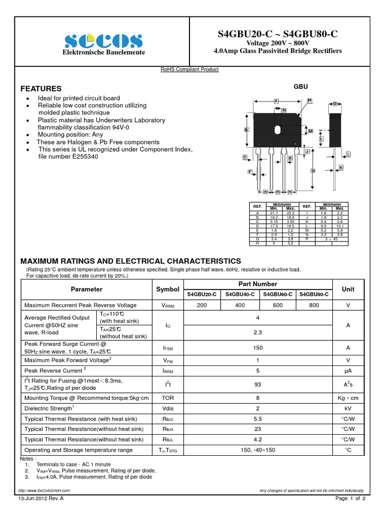 S4GBU80 | PDF | Rectifier | Electrical Resistance And Conductance