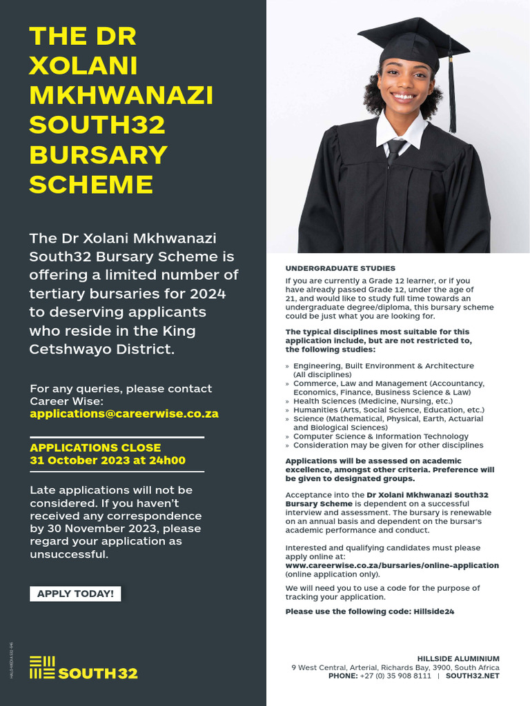 South32 Hillside Bursary Advert 2024 | PDF | Science | Undergraduate ...