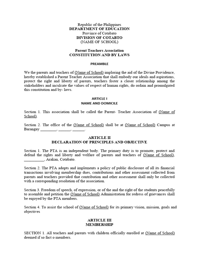 Constitution and by Laws of The Pta | Download Free PDF | Audit | Board ...