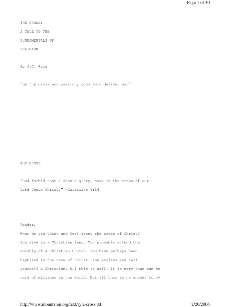 The Cross - A Call To The Fundamentals of Religion JC Ryle | PDF ...