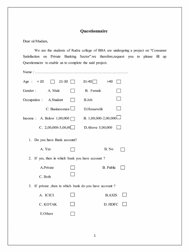 Questionnaire For The Private Banking Sector | PDF