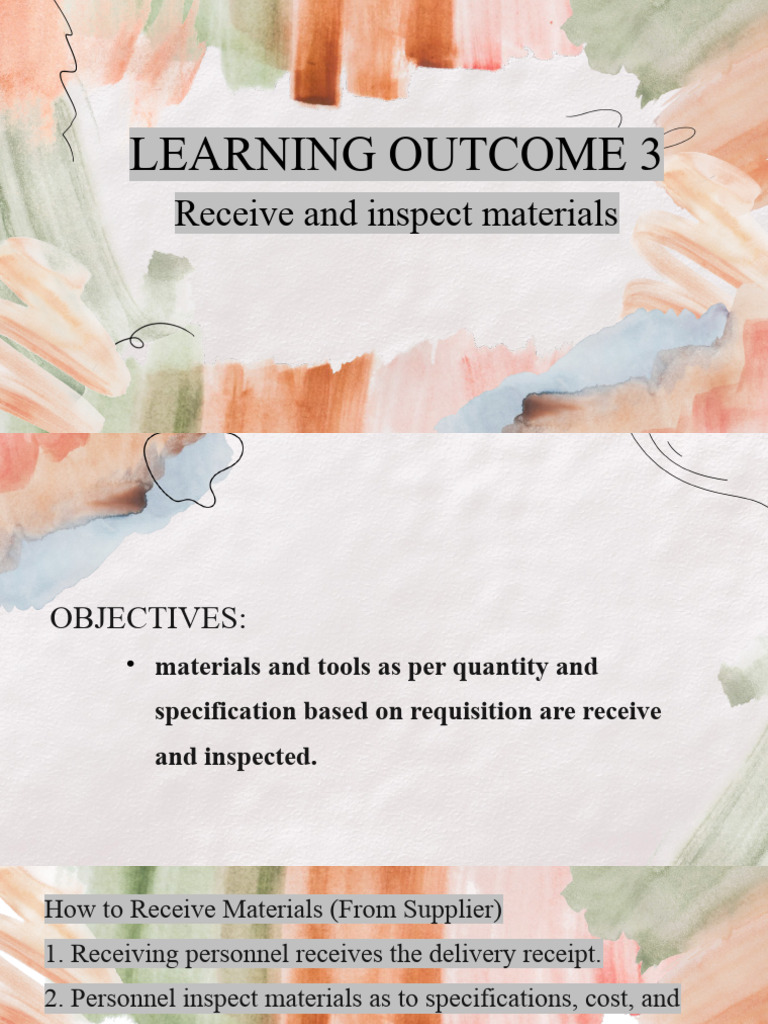 Learning Outcome 3 - Receive and Inspect Materials | PDF | Business | Business Process