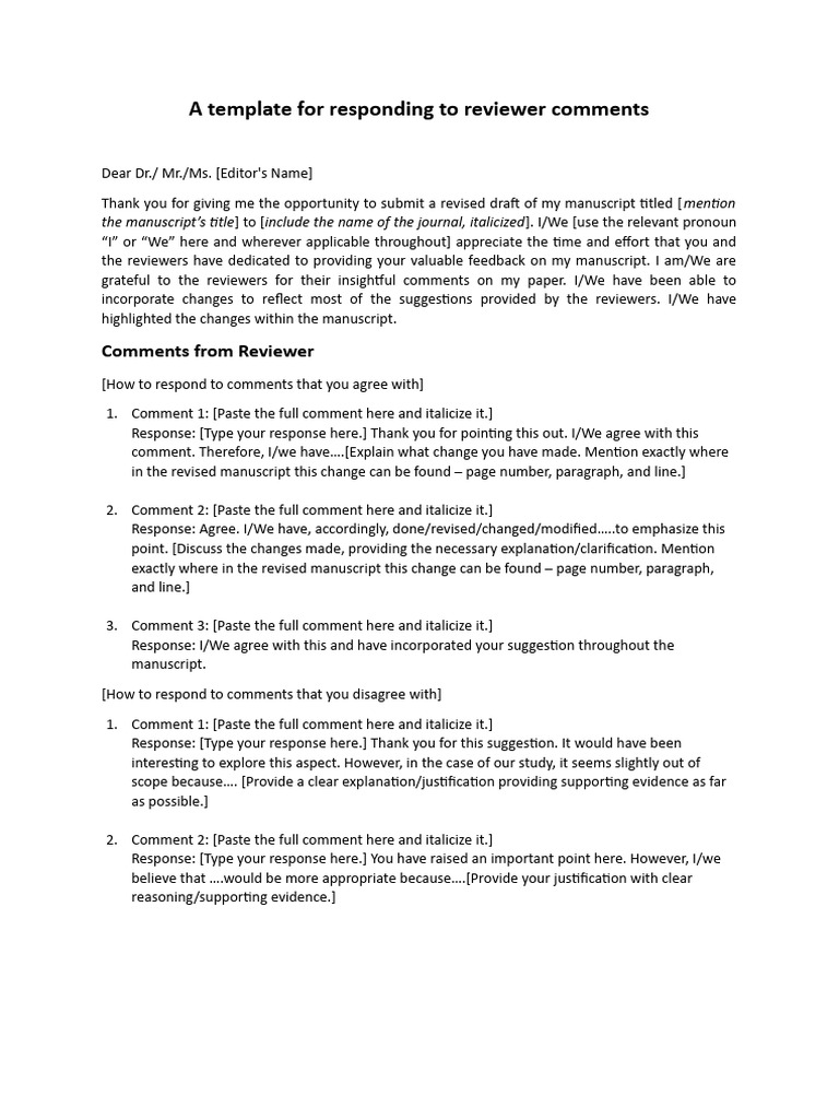 A Template For Responding To Reviewer Comments | PDF | Career & Growth ...