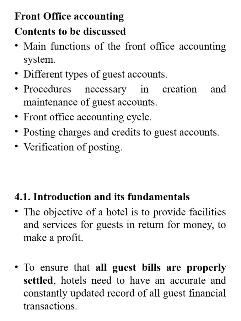 Front Office Accounting Guide | PDF | Debits And Credits | Credit Card