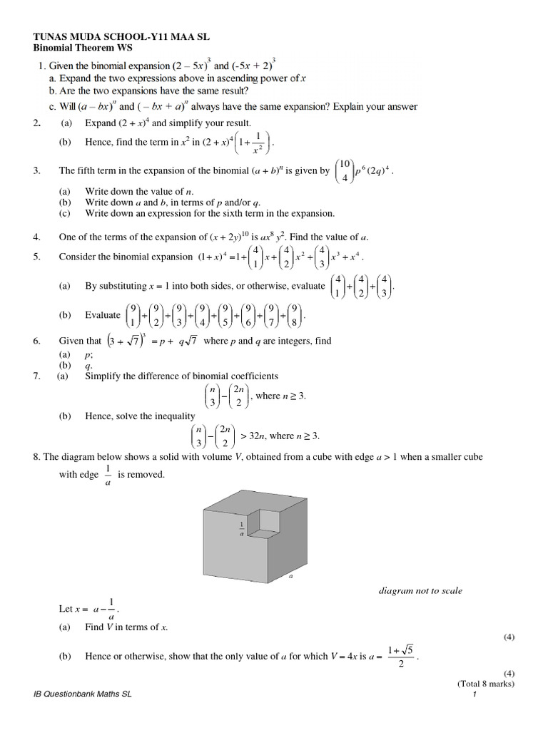 Worksheet 4. Binomial Theorem | PDF | Complex Analysis | Mathematical Objects