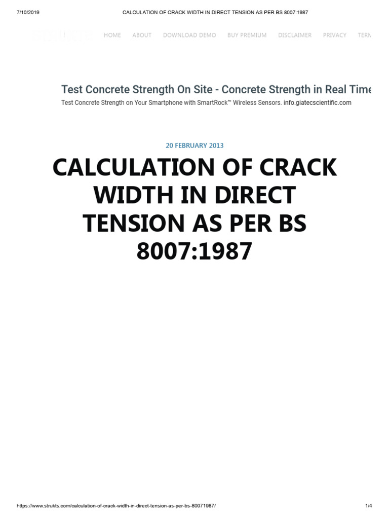 Calculation of Crack Width in Direct Tension As Per BS 8007 - 1987 ... Calculation of Crack Width in Direct Tension As Per BS 8007 - 1987 ...