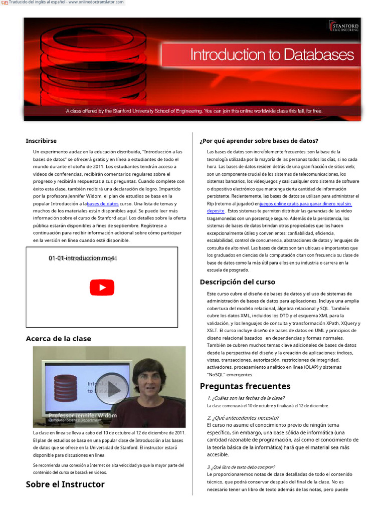 Introduction To Databases - Stanford University - En.es | PDF | Bases de datos | Ciencias de la ...