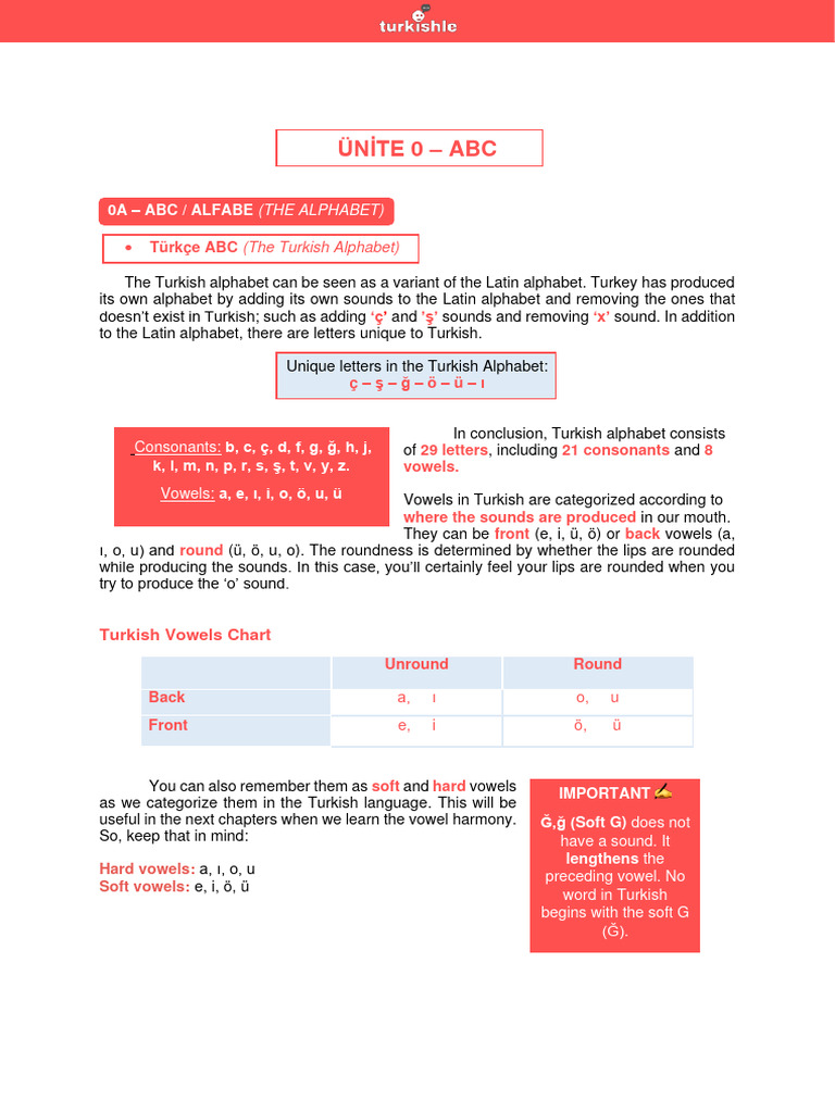 Turkish Alphabet | PDF | Alphabet | Vowel