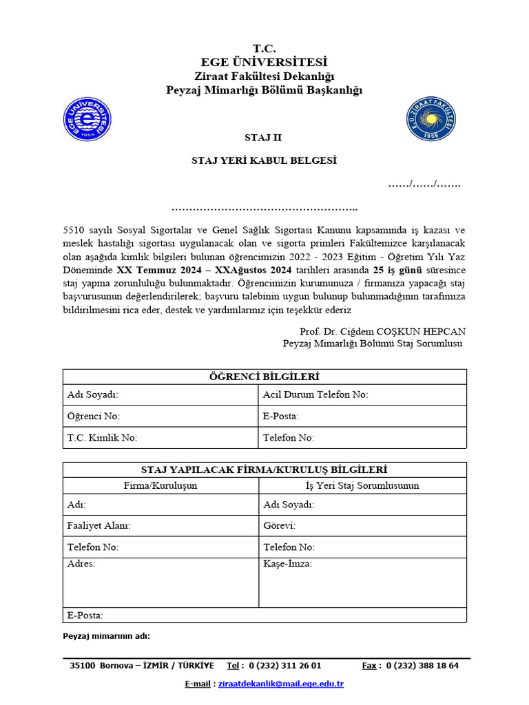 Ek 1 Staj 2 Kabul Belgesi | PDF