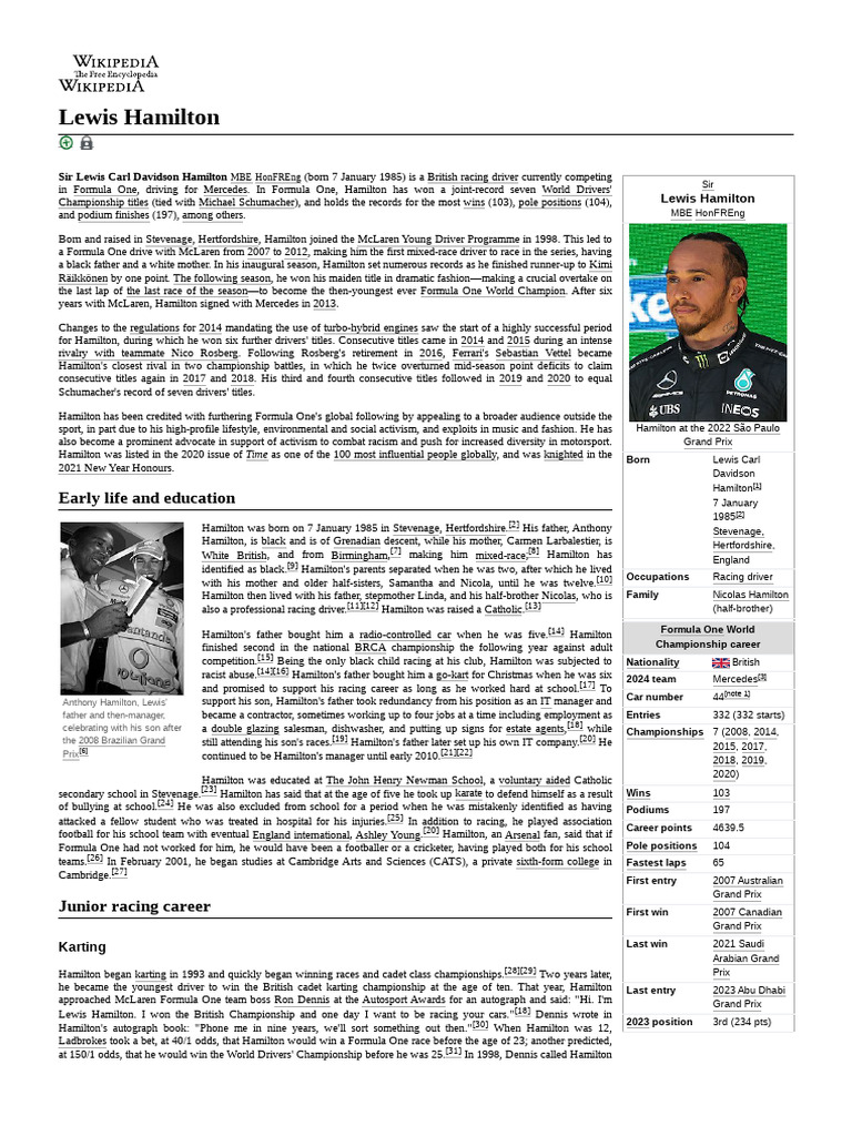 Lewis Hamilton: Career Highlights | PDF | Formula One | Sports