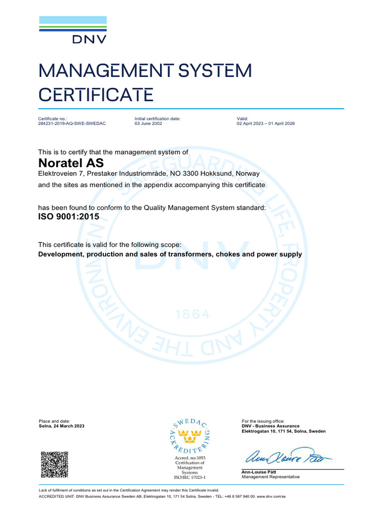 ISO 9001:2015 Certificate for Noratel | PDF | Iso 9000 | Certification