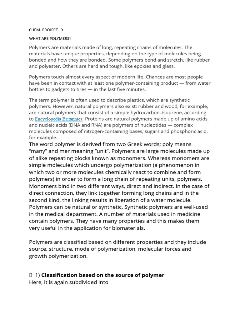 Chem. Project | PDF | Polymers | Polymerization