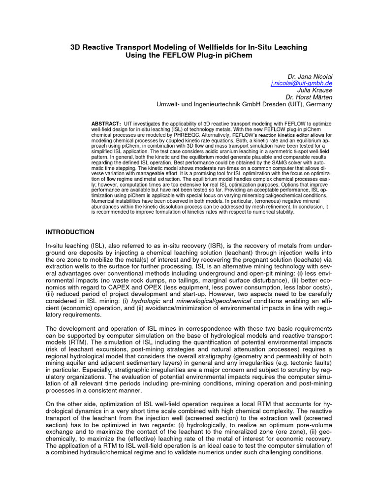 Feflow and Pichem Transport Model | Download Free PDF | Minerals ...