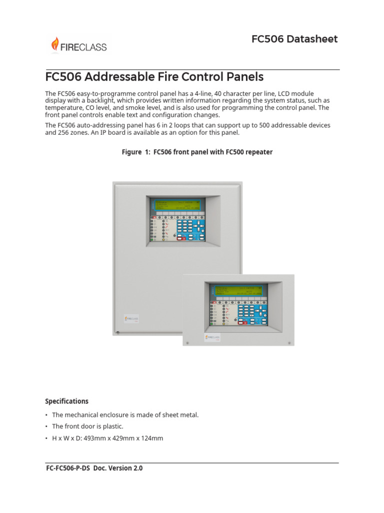 Fisa Tehnica Centrala de Incendiu Adresabila Cu 2 Bucle FireClass FC506 ...