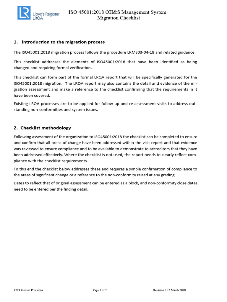 ISO 45001 Transition Checklist | PDF | Risk | Audit