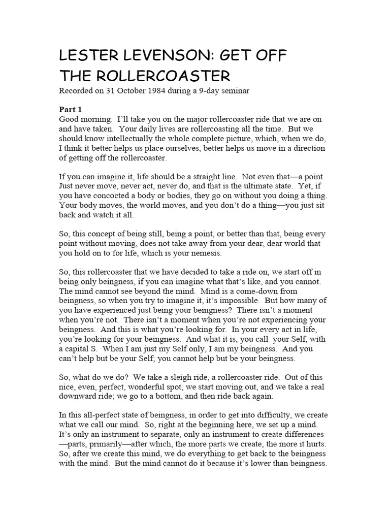 Lester Levenson Get Off The Rollercoaster | PDF | Mind