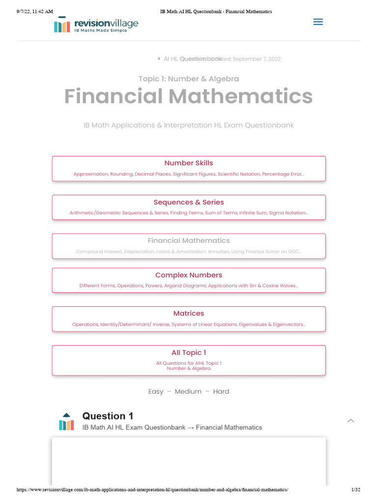 1.3 IB Math AI HL Questionbank - Financial Mathematics | PDF | Eigenvalues And Eigenvectors ...