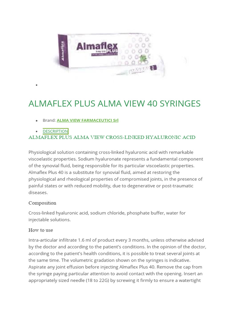 Almaflex PLUS | PDF | Injection (Medicine) | Syringe