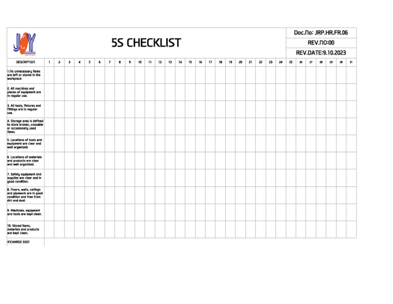 5S Checksheet | PDF