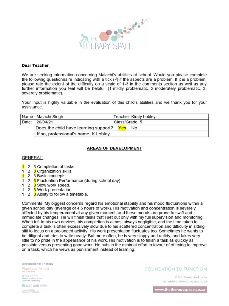 Teacher Questionaire TTP | PDF | Understanding | Concept