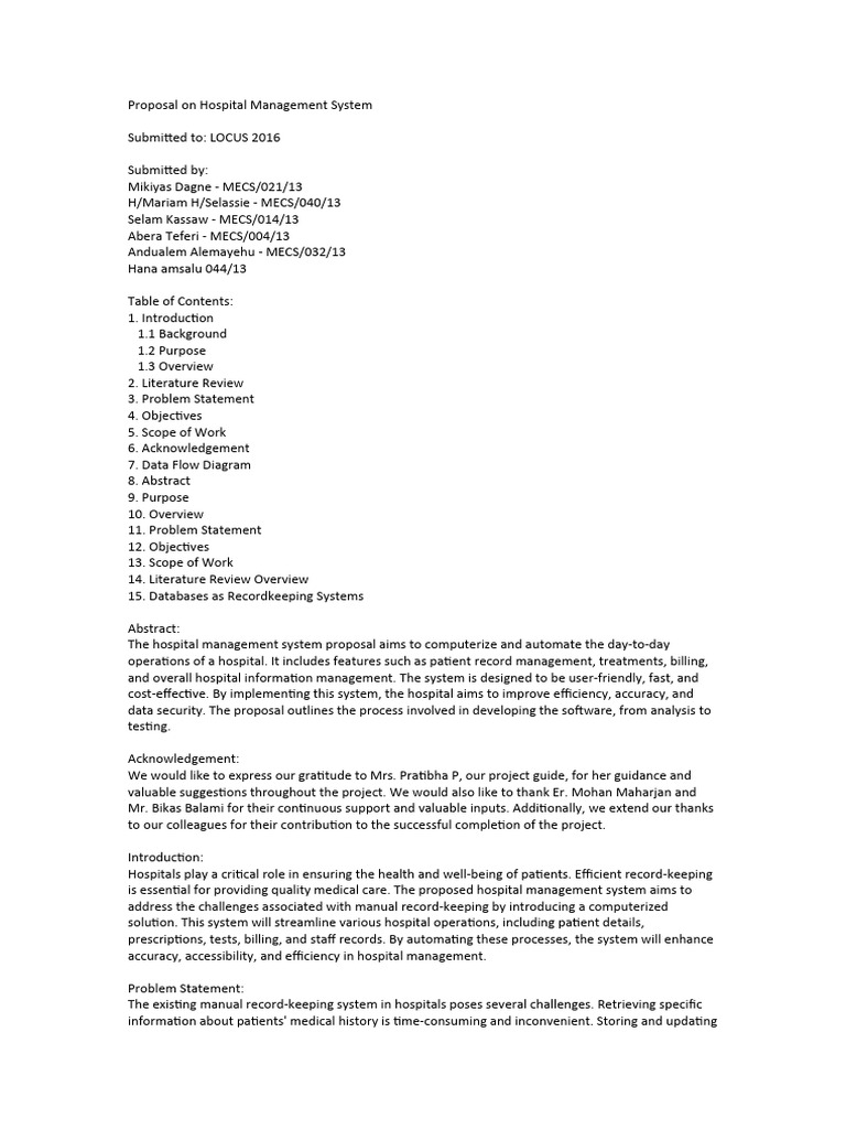 Proposal On Hospital Management System | Download Free PDF | Records ...