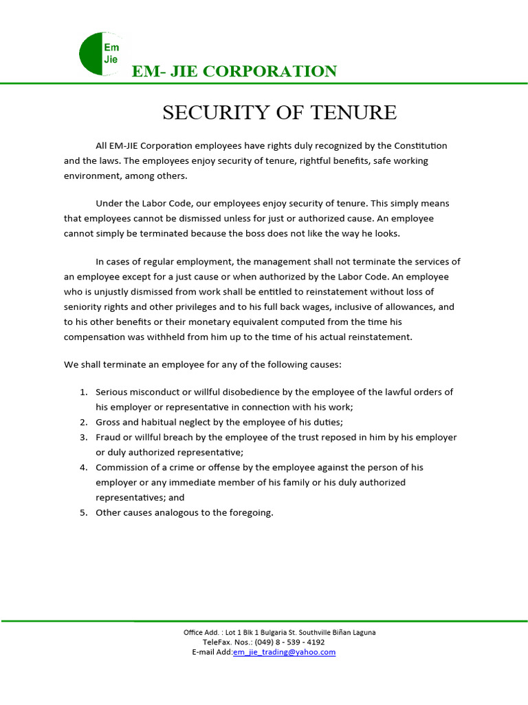 Security of Tenure | PDF | Employment | Business Law