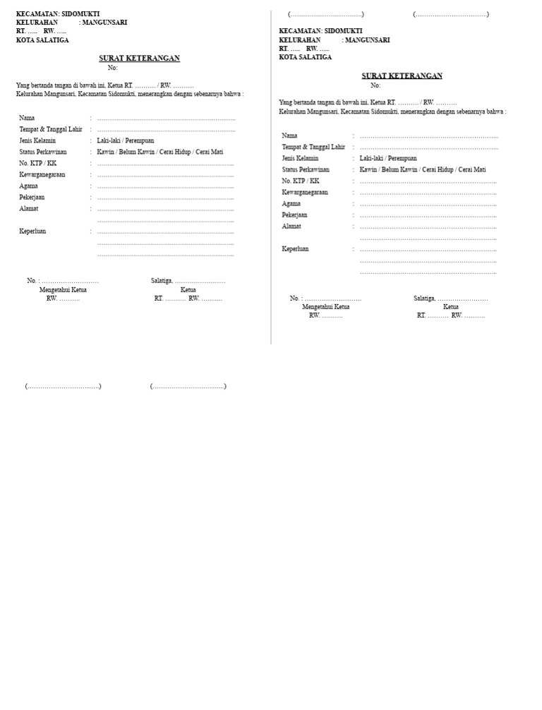 Template Surat Pengantar RT RW | PDF