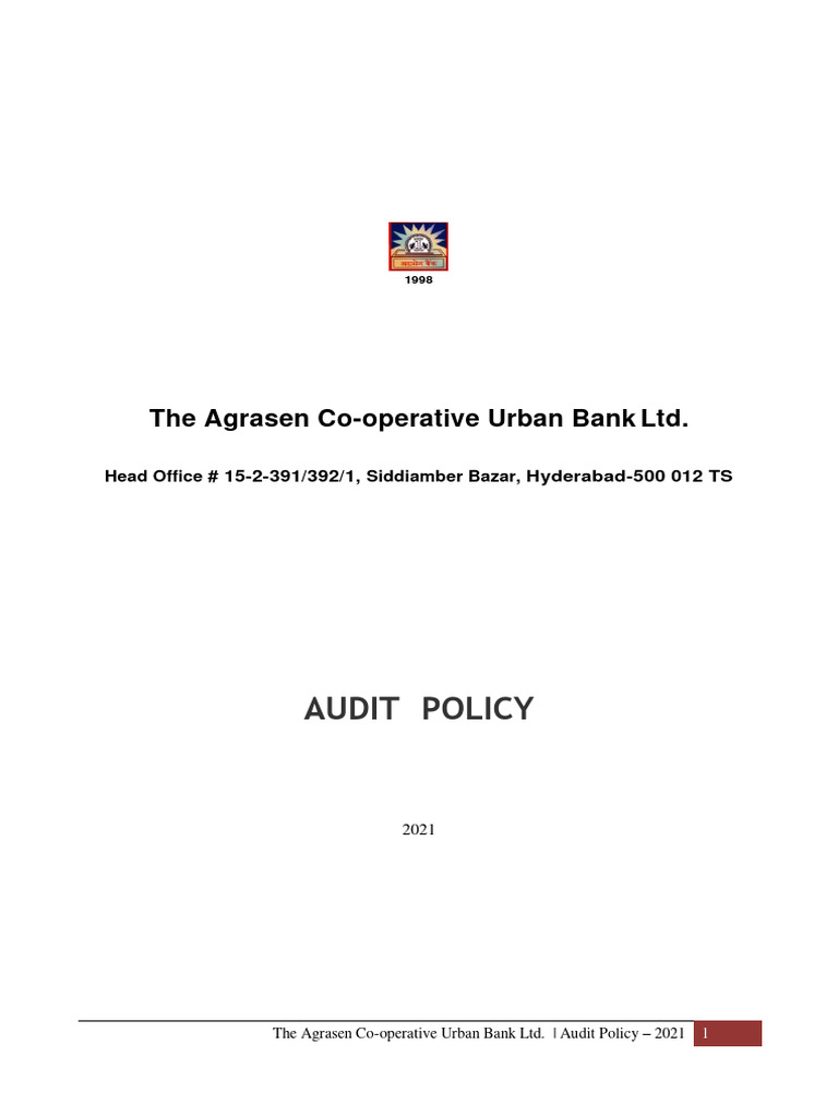 Agrasen Bank Audit Policy 2021 | PDF | Audit | Banks