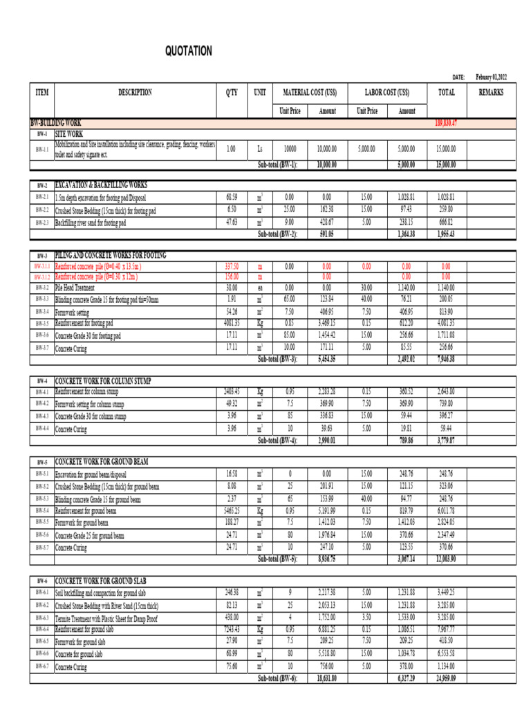 Quotation For Structure Works-Tol | Download Free PDF | Concrete ...
