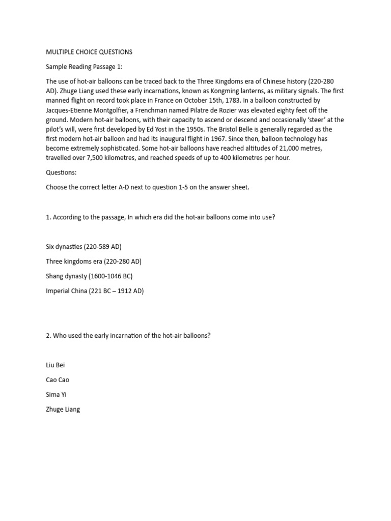 Multiple Choice Questions Sample 1 | PDF