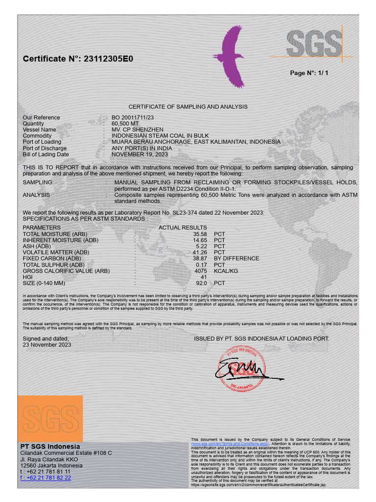 MV CP SHENZHEN - ENNORE - 4200GAR - Nitin Nikam | PDF | Chemical Substances | Materials