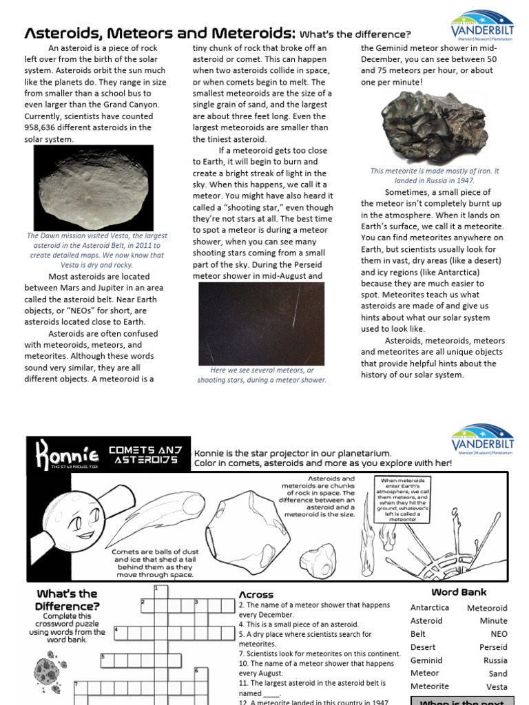 Asteroids and Meteors PDF Printable Worksheet | PDF | Meteoroid | Asteroid