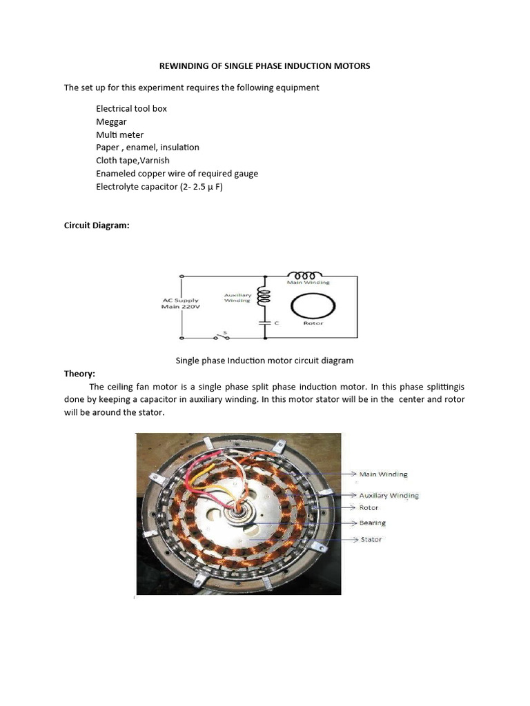 Rewinding of Single Phase Induction Motors | PDF | Electric Motor | Capacitor