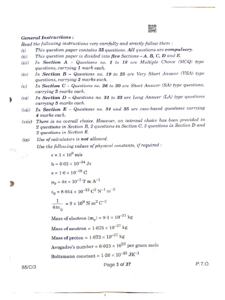 Physics Practice Paper 3 | PDF