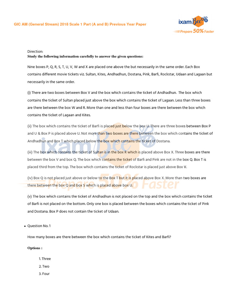 GIC AM (General Stream) 2018 Scale 1 Part (A and B) Previous Year Paper ...