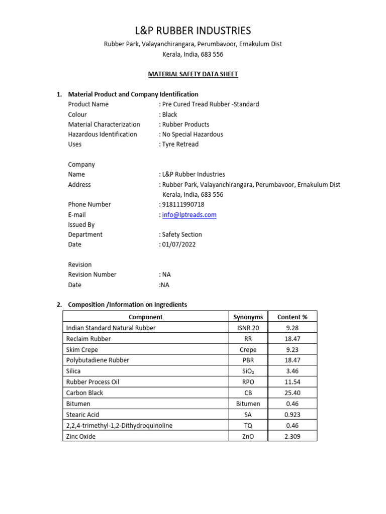 Pre-Cured Tread Rubber MSDS | PDF | Combustion | Physical Chemistry