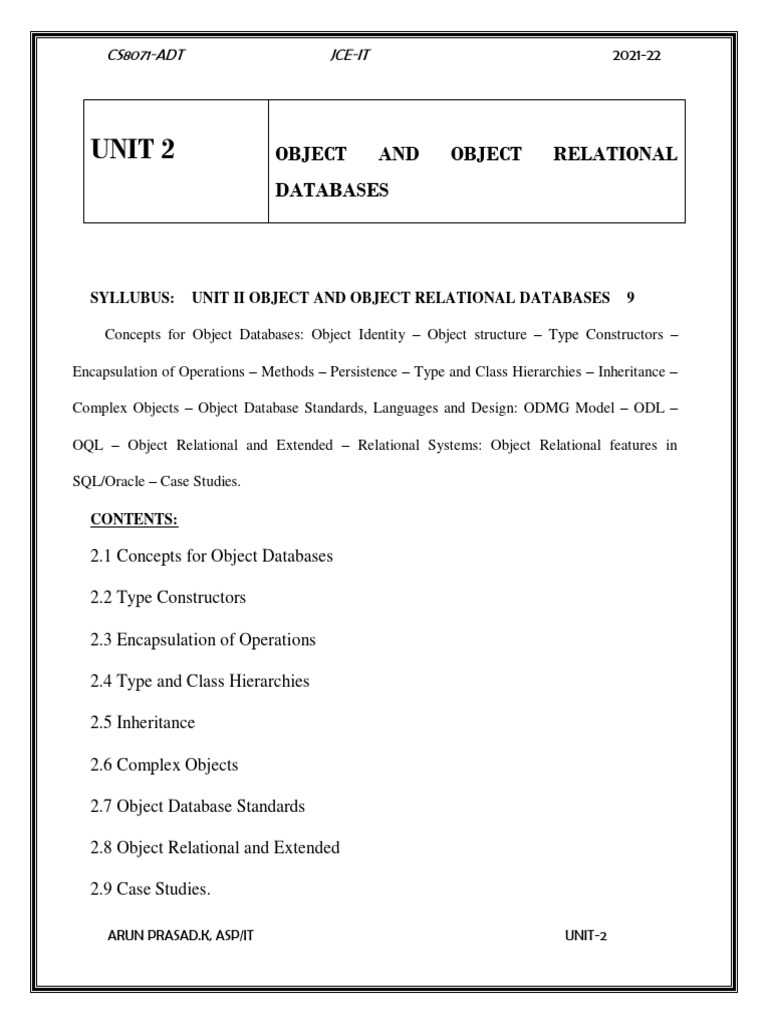 Unit-2 Final | PDF | Object (Computer Science) | Data Management
