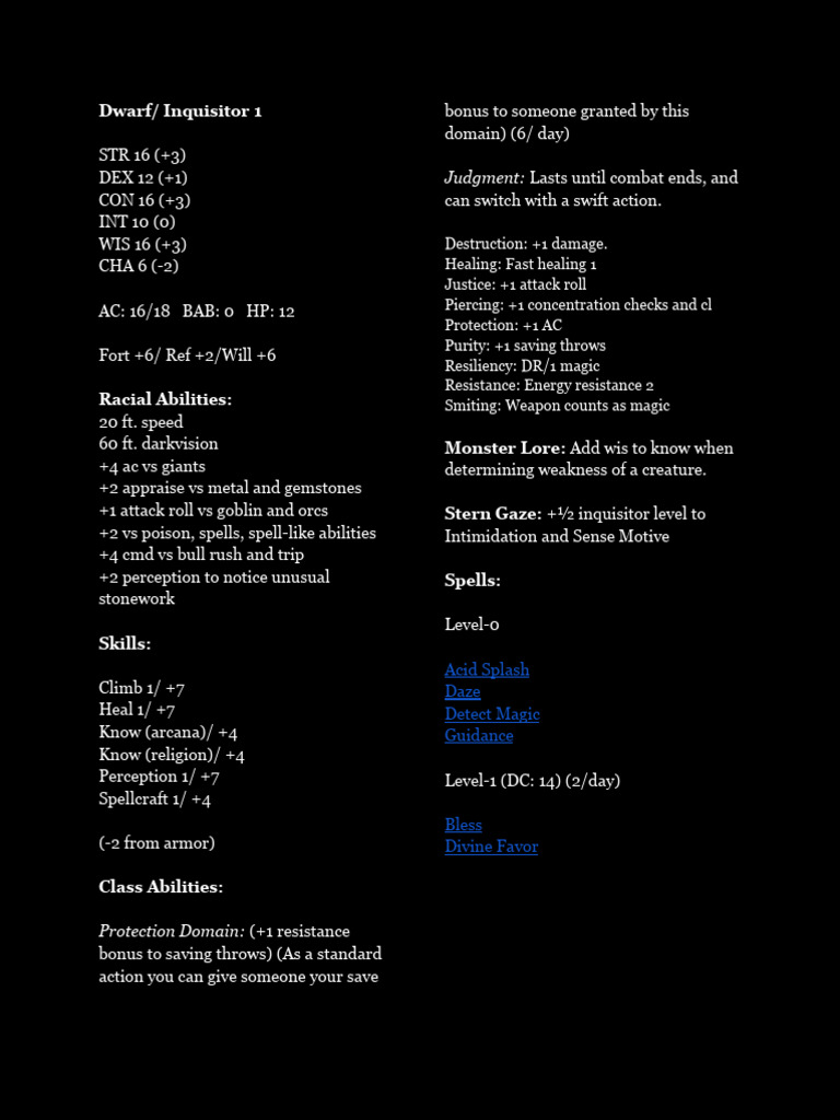 Dwarf Inquisitor Character Sheet | PDF | Law