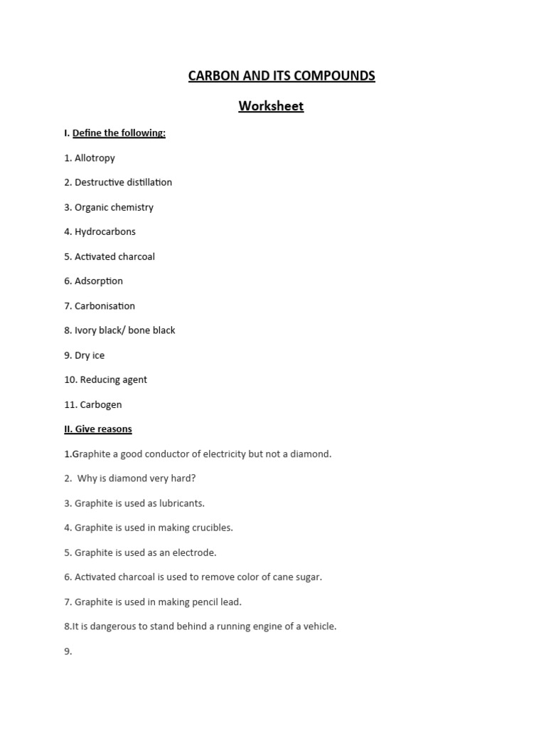 Carbon and Its Compounds Worksheet | PDF | Carbon | Carbon Dioxide