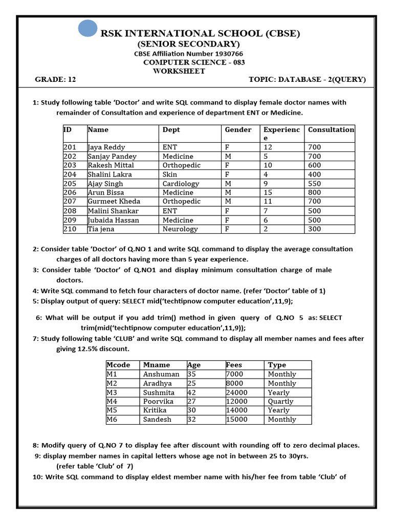 Database Worksheet - 2 Query | PDF | Data Management Software | Data Management