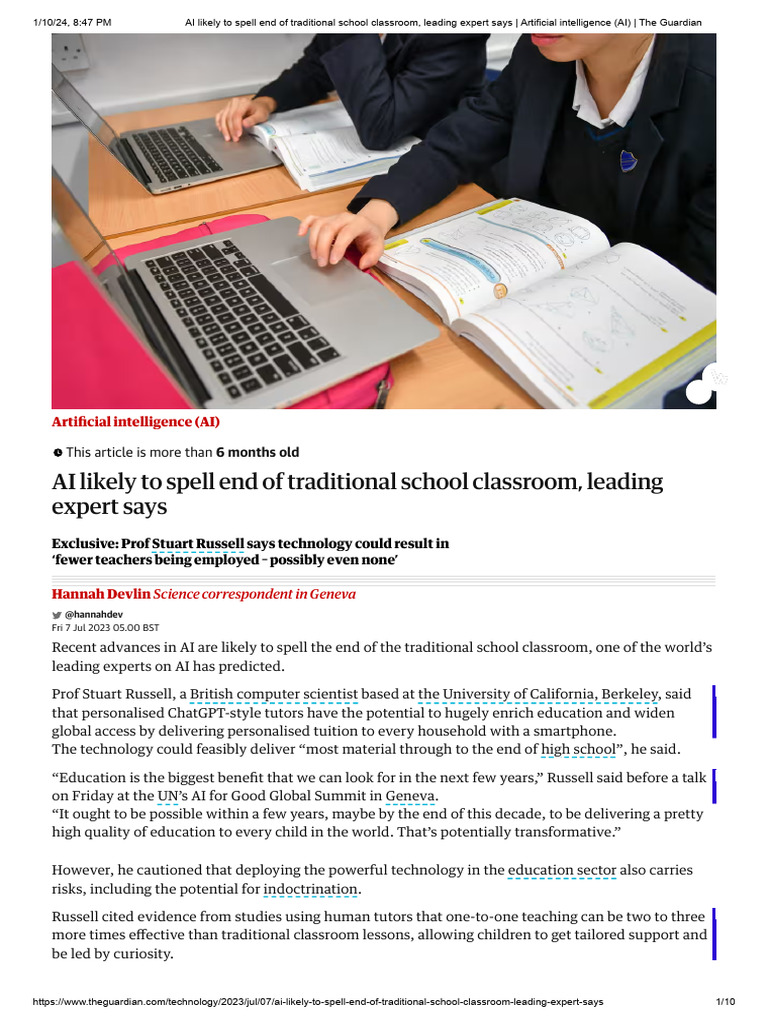 AI Likely To Spell End of Traditional School Classroom, Leading Expert ...