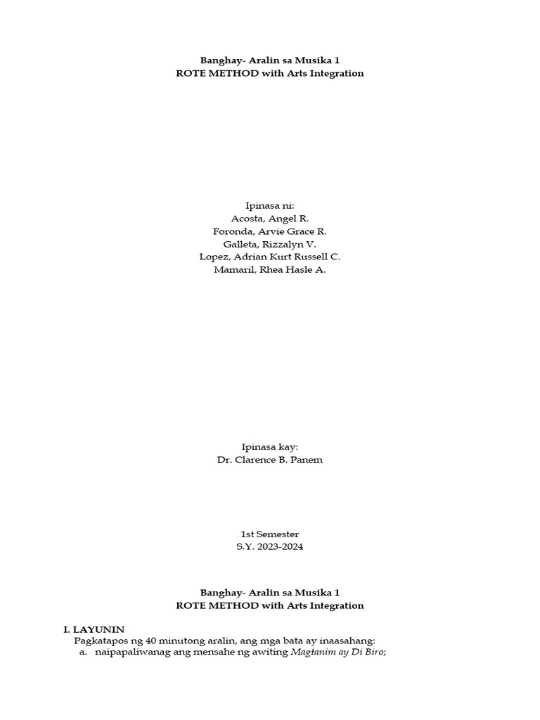 Detailed LESSON PLAN in Music 1 Rote Method | PDF